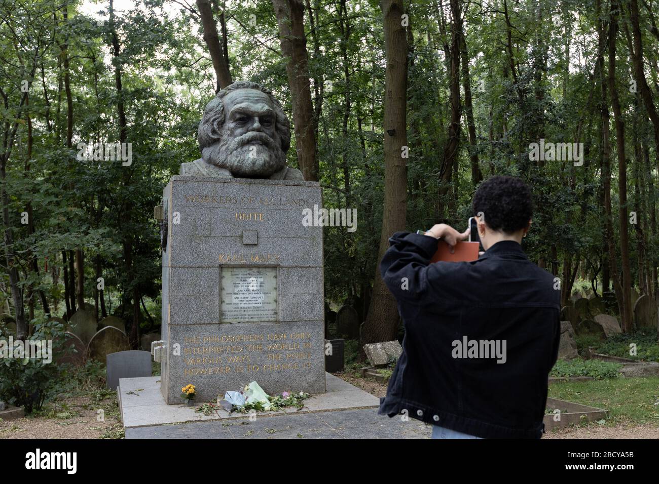 London, UK- 16 July 2023: Tomb of Karl Marx, Highgate East Cemetery, in ...