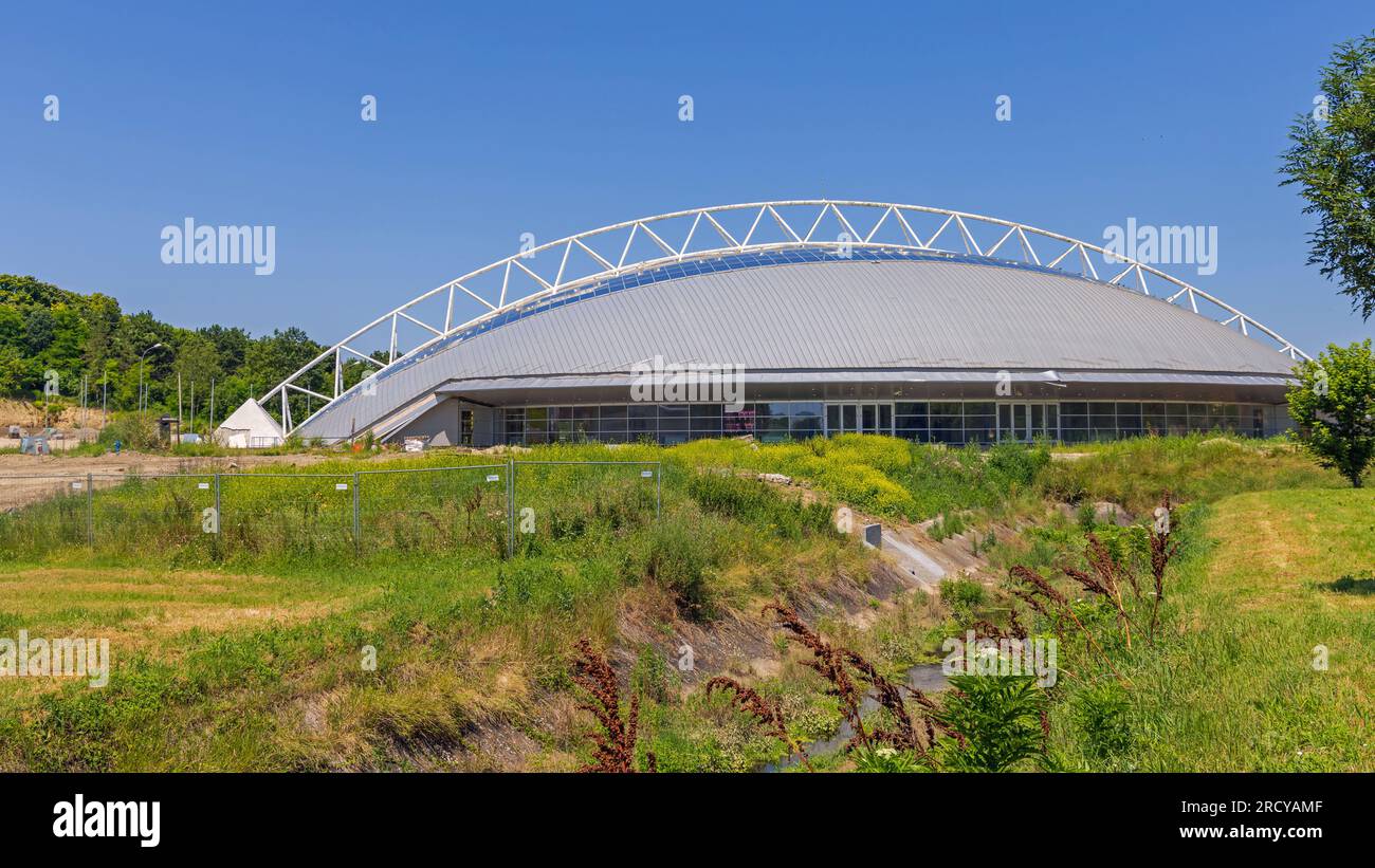 Indjija, Serbia - July 03, 2023: Steel Arch Metal Dome Structure Sports ...