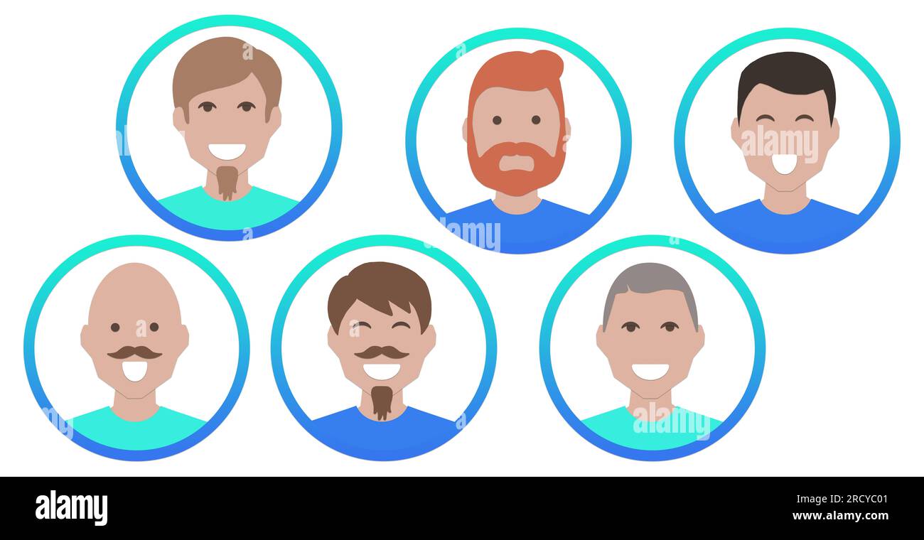 Set of 6 Business men Avatars with Smiling Face Illustration, Team ...