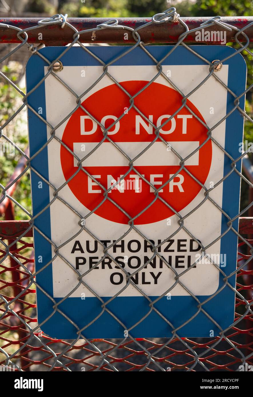 Do not enter sign posted on the steel gate. Restricted area do not ...