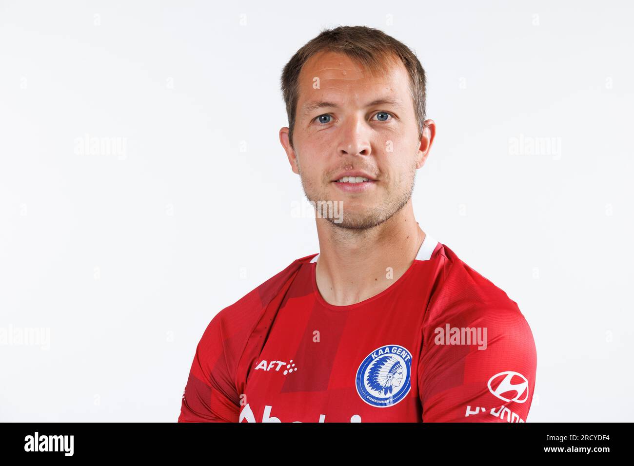 Oostakker, Belgium. 17th July, 2023. Gent's goalkeeper Davy Roef poses ...
