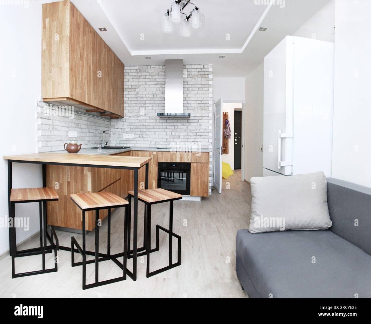 Scandinavian-style kitchen interior oak furniture homeliness, with a ...