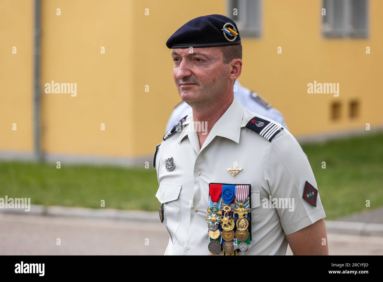 17 July 2023, Baden-Württemberg, Müllheim: Colonel Nicolas Riviére, the ...