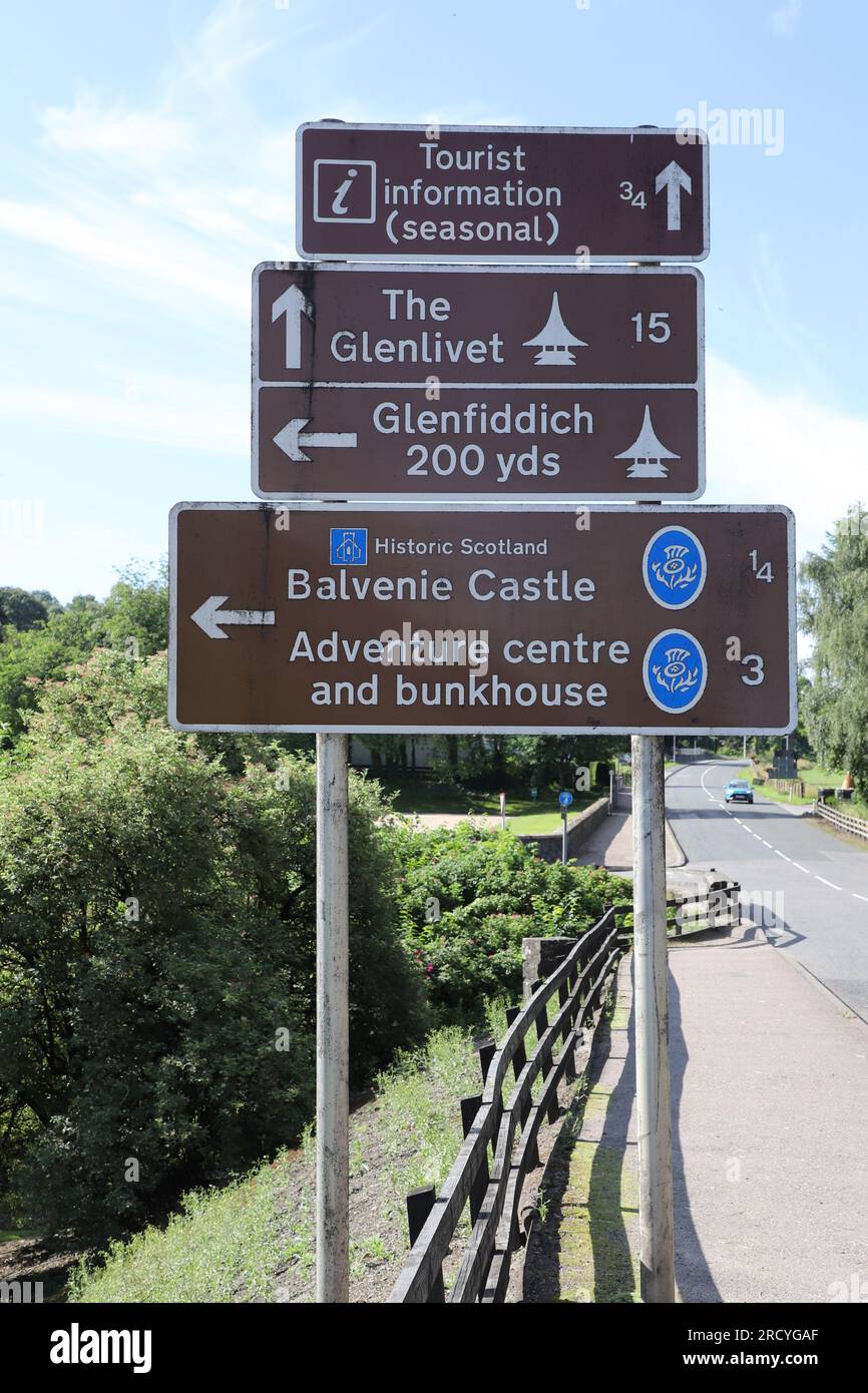 Whisky trail sign for The Glenlivet, Glenfiddich Distilleries, and ...
