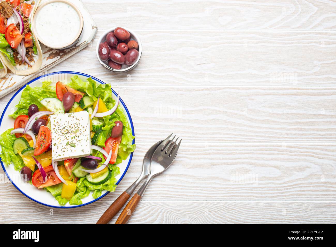 Traditional Greek Food: Greek Salad, Gyros with meat and vegetables ...