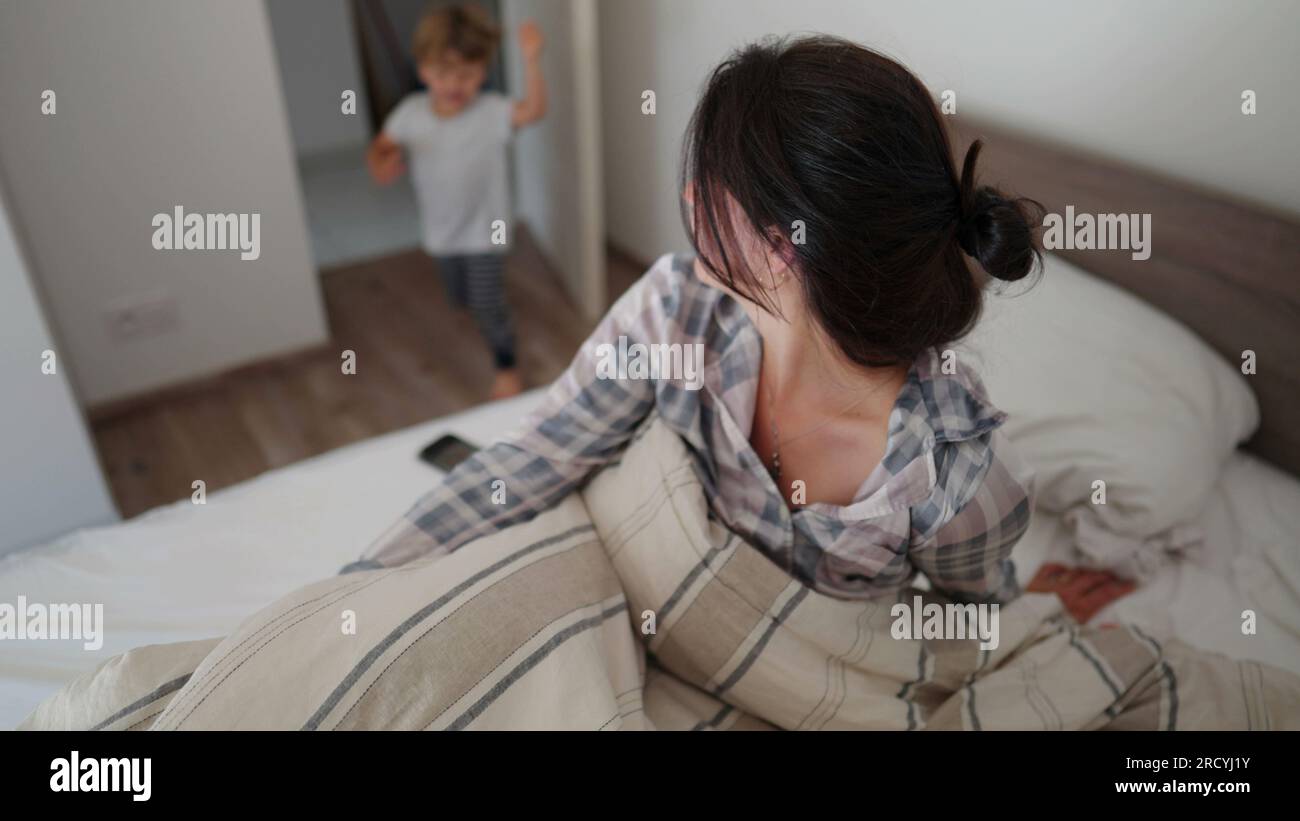 Woman Waking Up In The Morning Mother Wakes Up Starting The Day Routine