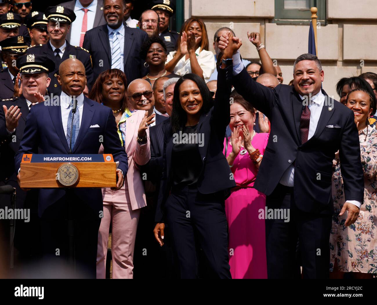 New York City Mayor Eric Adams stands with newly appointed first deputy ...