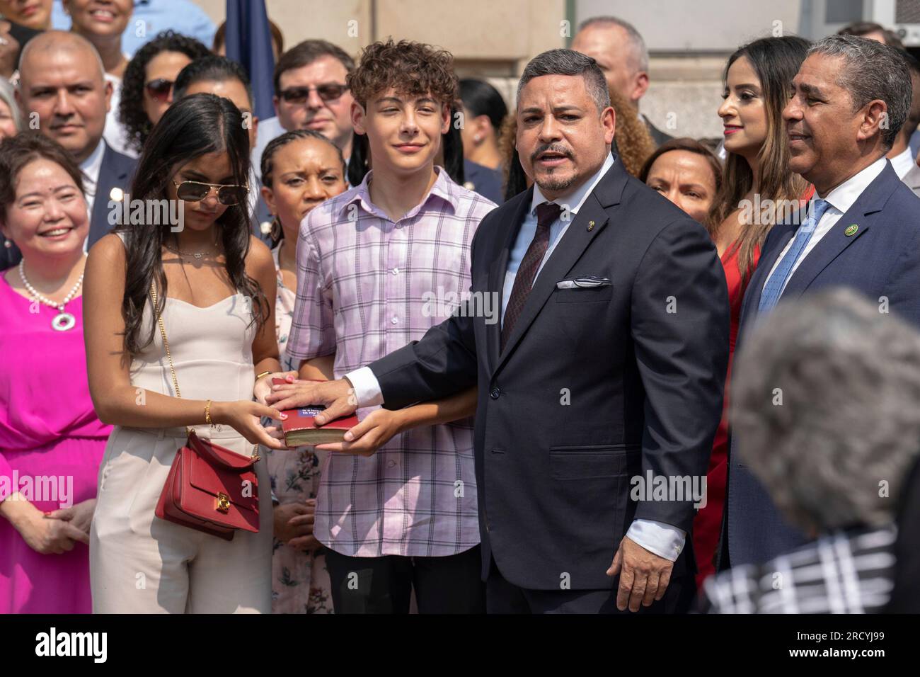 NYPD Police Commissioner Edward A. Caban is sworn in during a ceremony ...