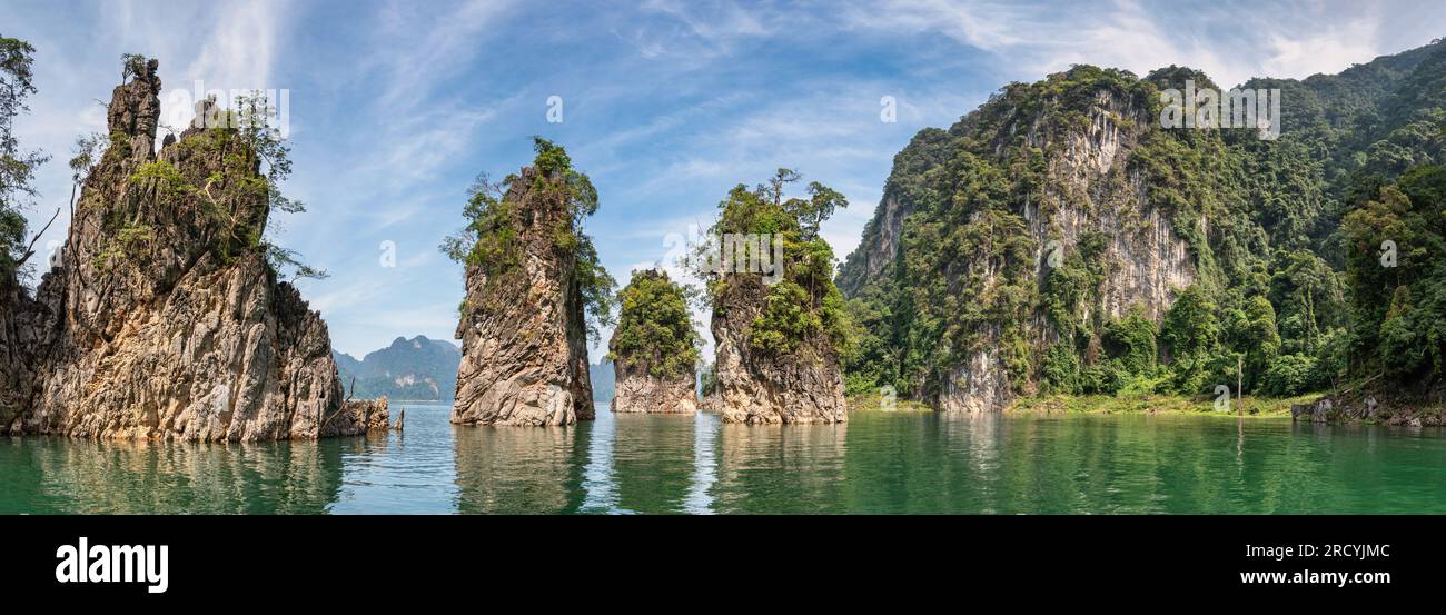 Mountain lake view with tropical forest at Sam Klur mountain Khaosok ...