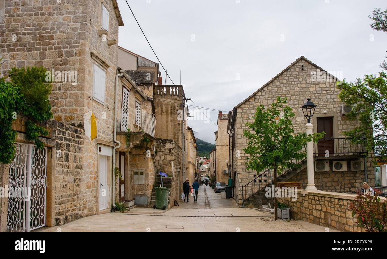 Bol, Croatia - May 15th 2023. A street on the waterfront of Bol town on ...