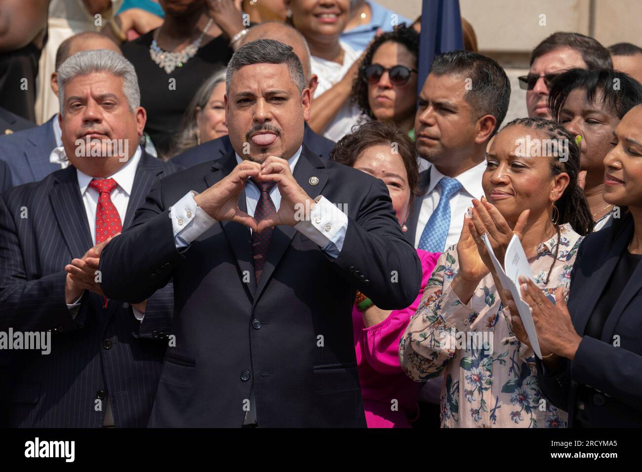 NYPD police commissioner Edward A. Caban makes a heart gesture during a ...
