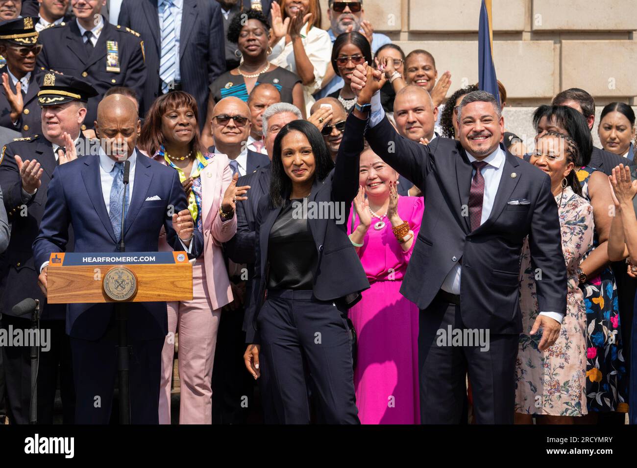 First Deputy Commissioner Tania Kinsella, center front, and NYPD Police ...
