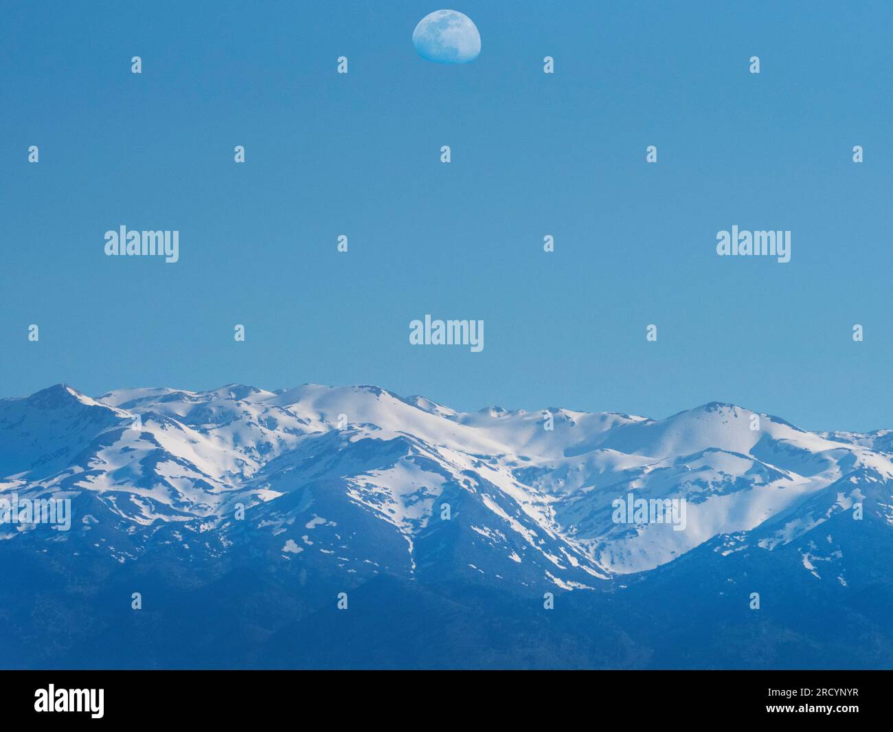 Landscape showing moon and White Mountain Range near Chania, West Crete ...