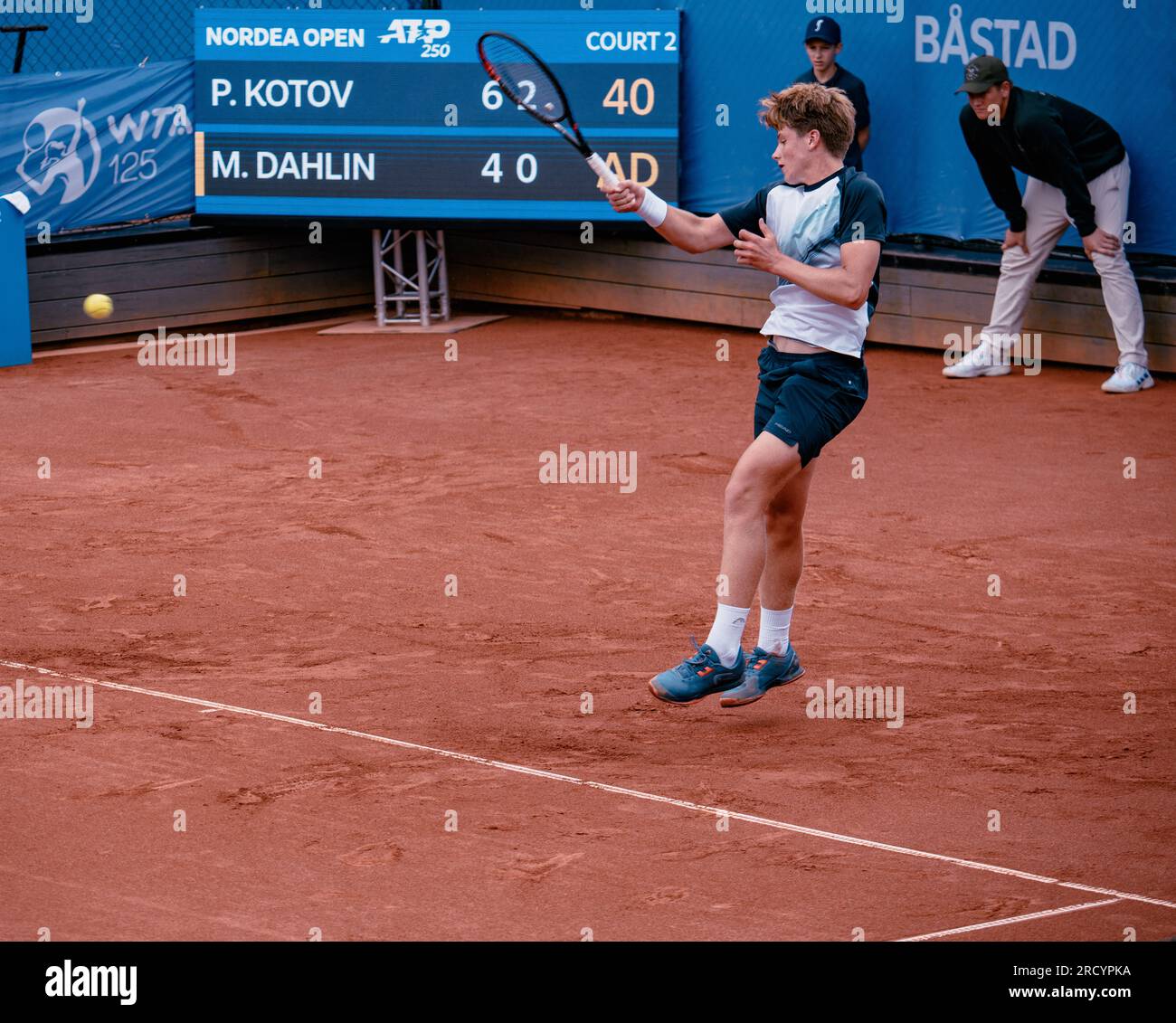 Båstad, Sweden. , . Pavel Kotov against young Max Dahlin in the first ...