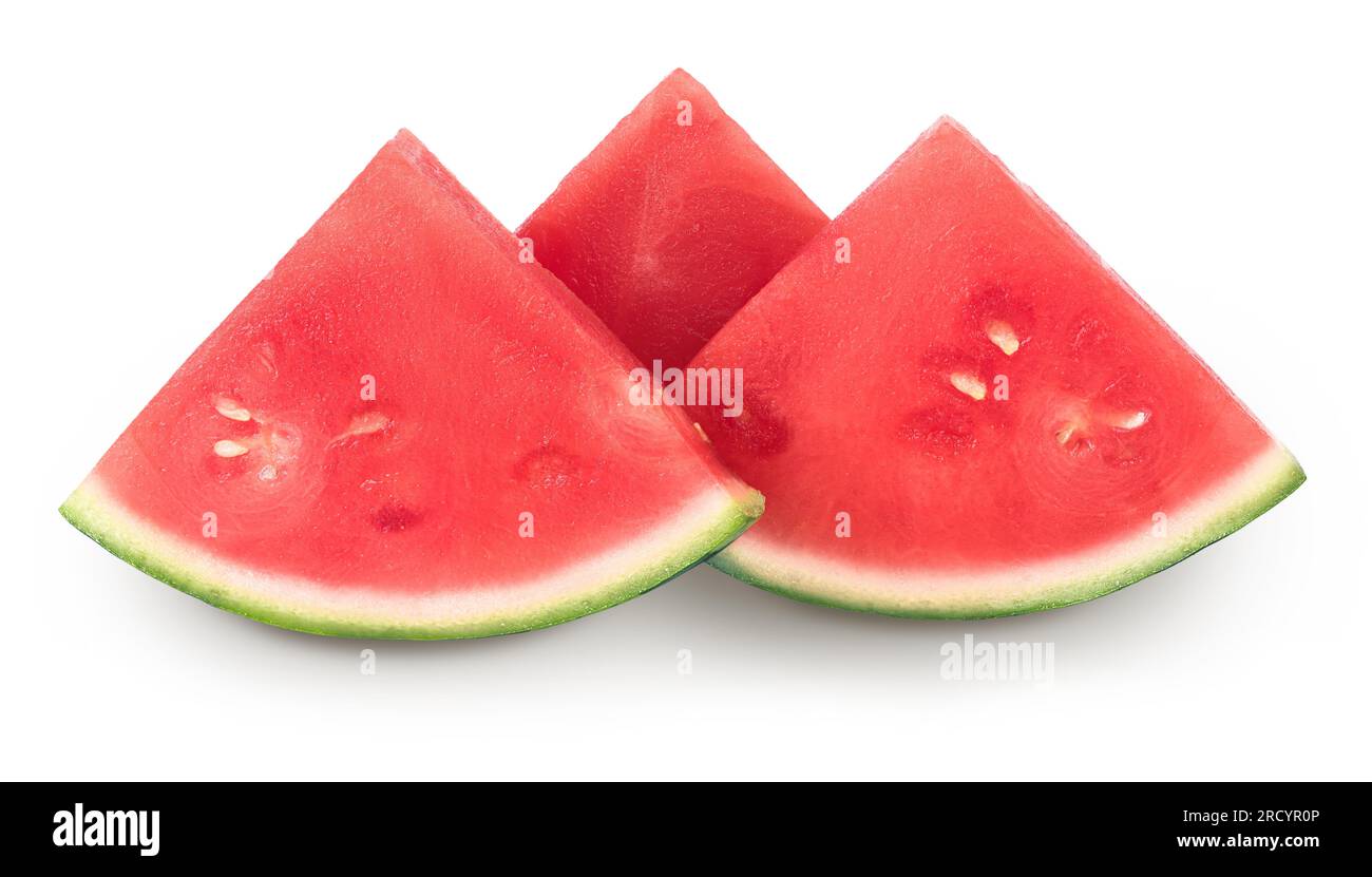Red seedless watermelon slices isolated on white background with full ...