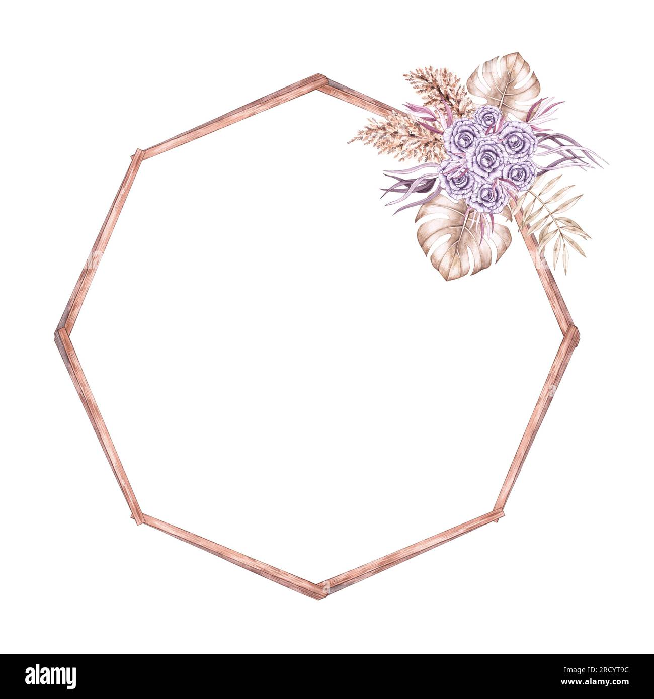 Wedding arch in boho style on a white background. Hand-drawn watercolor ...