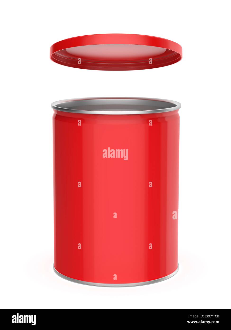 Shiny red metal can with plastic lid on white background Stock Photo ...
