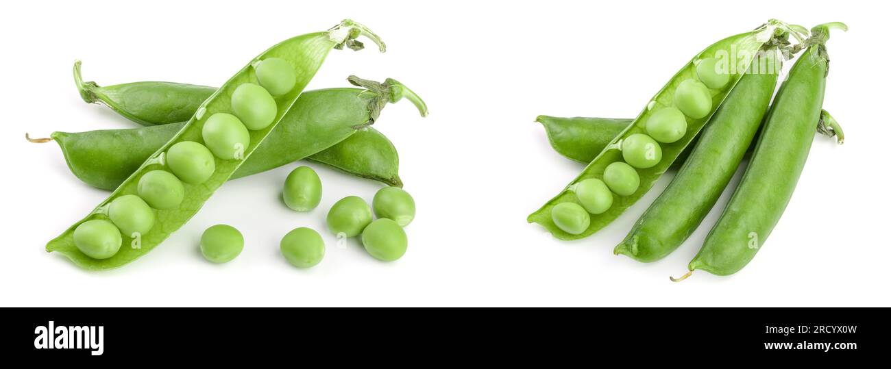 Fresh green pea pod isolated on white background Stock Photo - Alamy