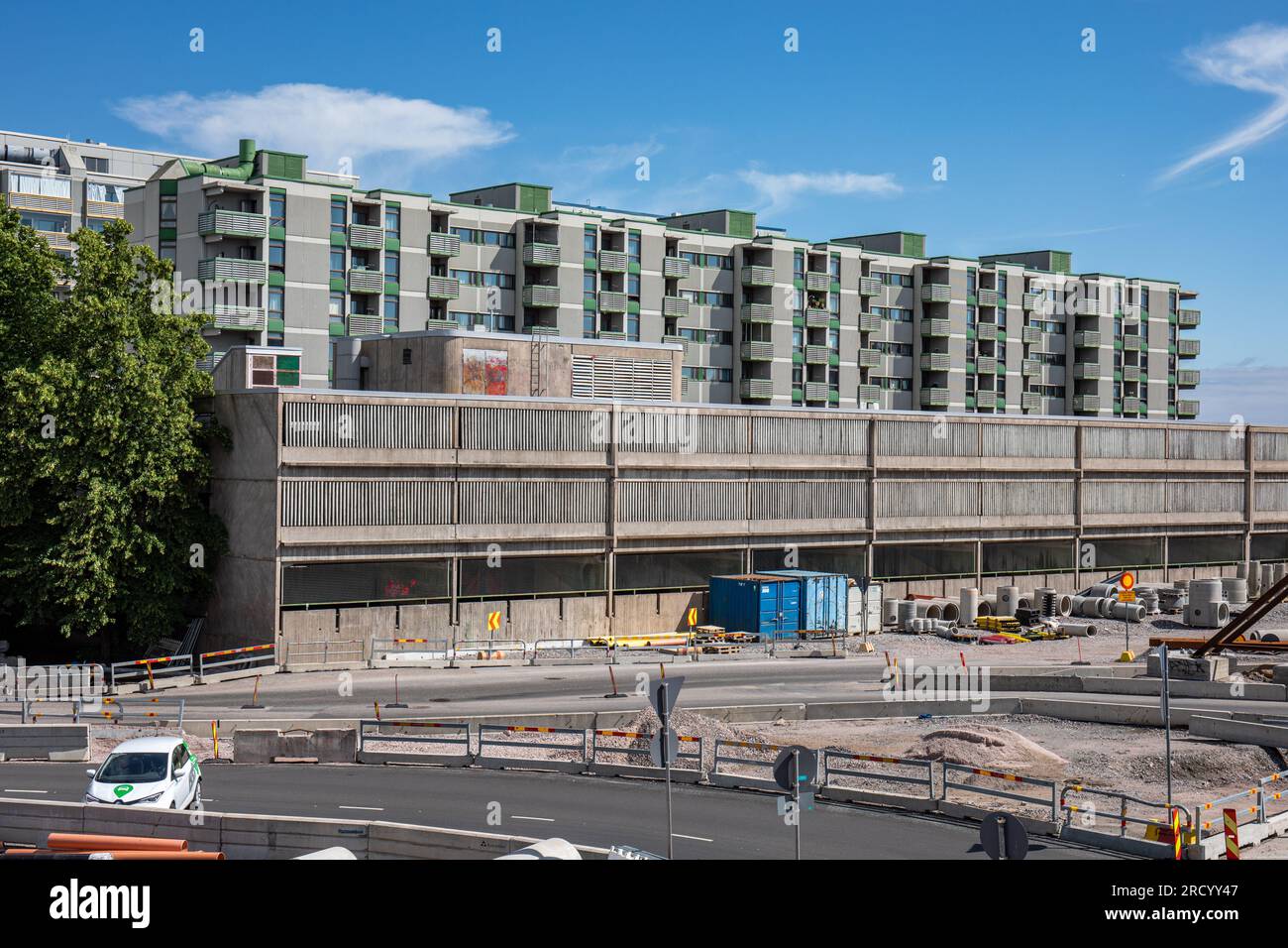 Concrete architecture of residential Merihaka district on a sunny ...