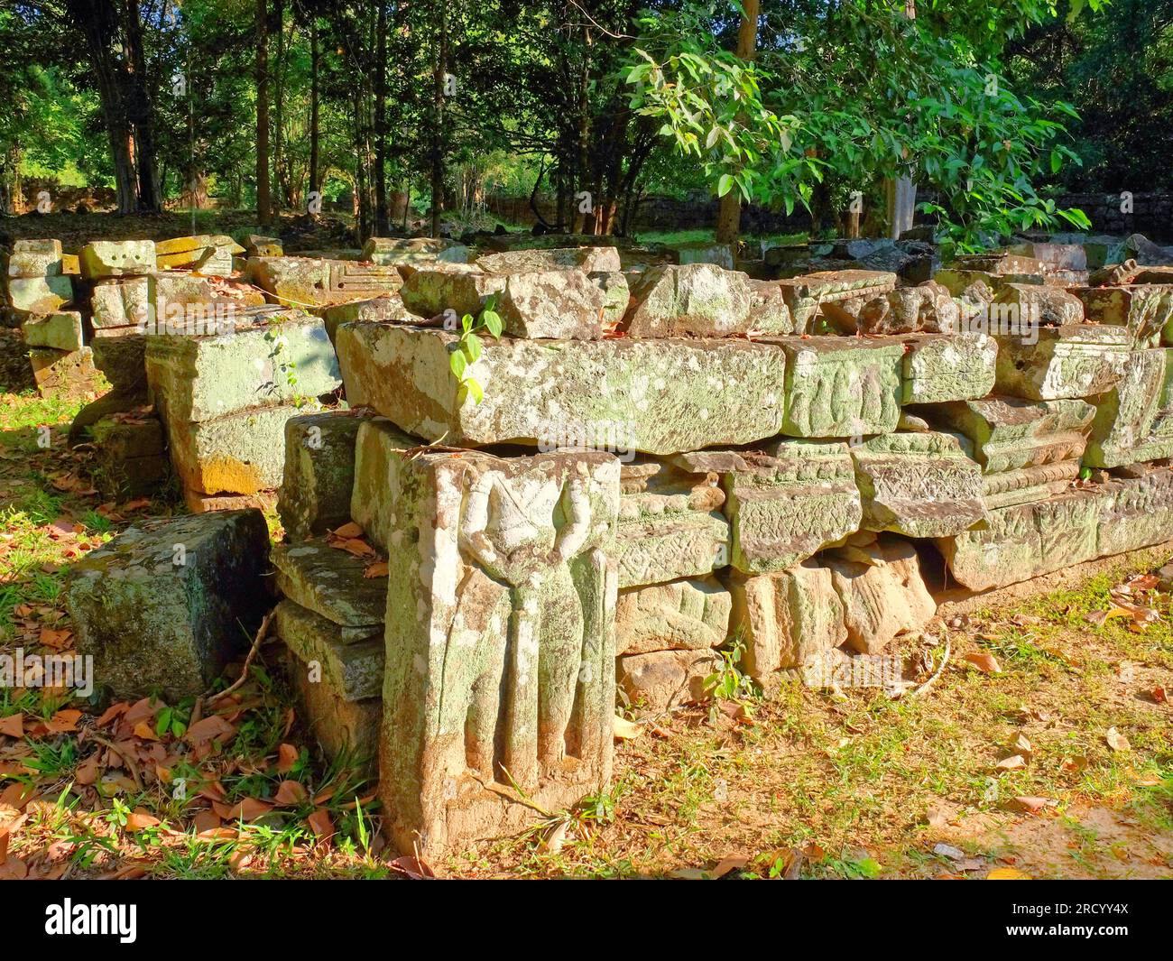 The ruined foundation of an ancient stone building in Cambodia ...