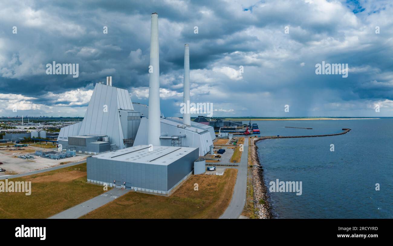 Aerial view of the Power station. ESG green energy in Copenhagen ...
