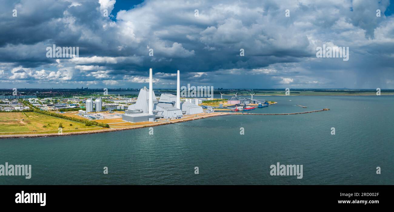 Aerial view of the Power station. ESG green energy in Copenhagen ...