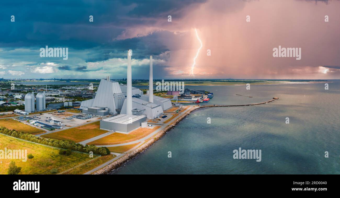 Aerial view of the Power station. ESG green energy in Copenhagen ...