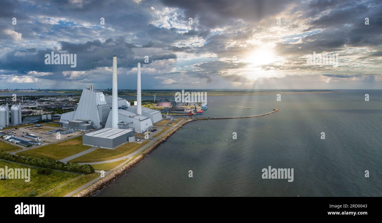 Aerial view of the Power station. ESG green energy in Copenhagen ...