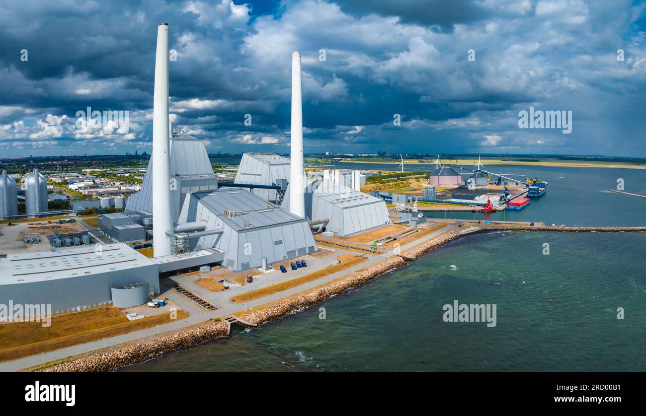 Aerial view of the Power station. ESG green energy in Copenhagen ...