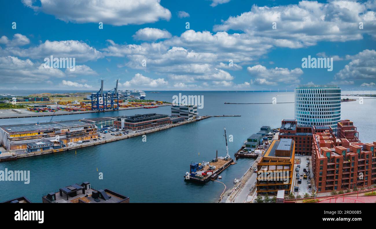 Aerial panorama of Indre Osterbro, Nordhavnen districts Stock Photo - Alamy