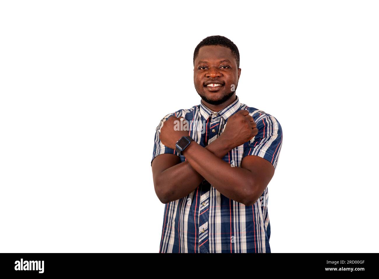 portrait of a handsome young man making the negative sign while ...