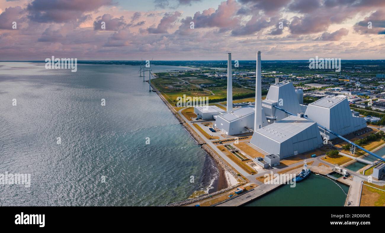 Aerial view of the Power station. ESG green energy in Copenhagen ...