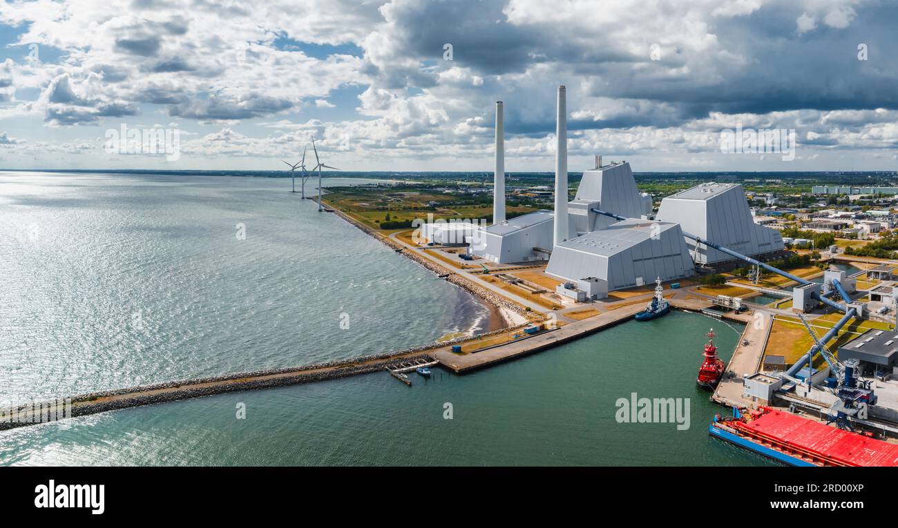 Aerial view of the Power station. ESG green energy in Copenhagen ...