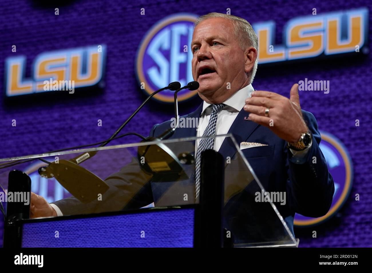 LSU Tigers head coach Brian Kelly speaks during the NCAA college ...