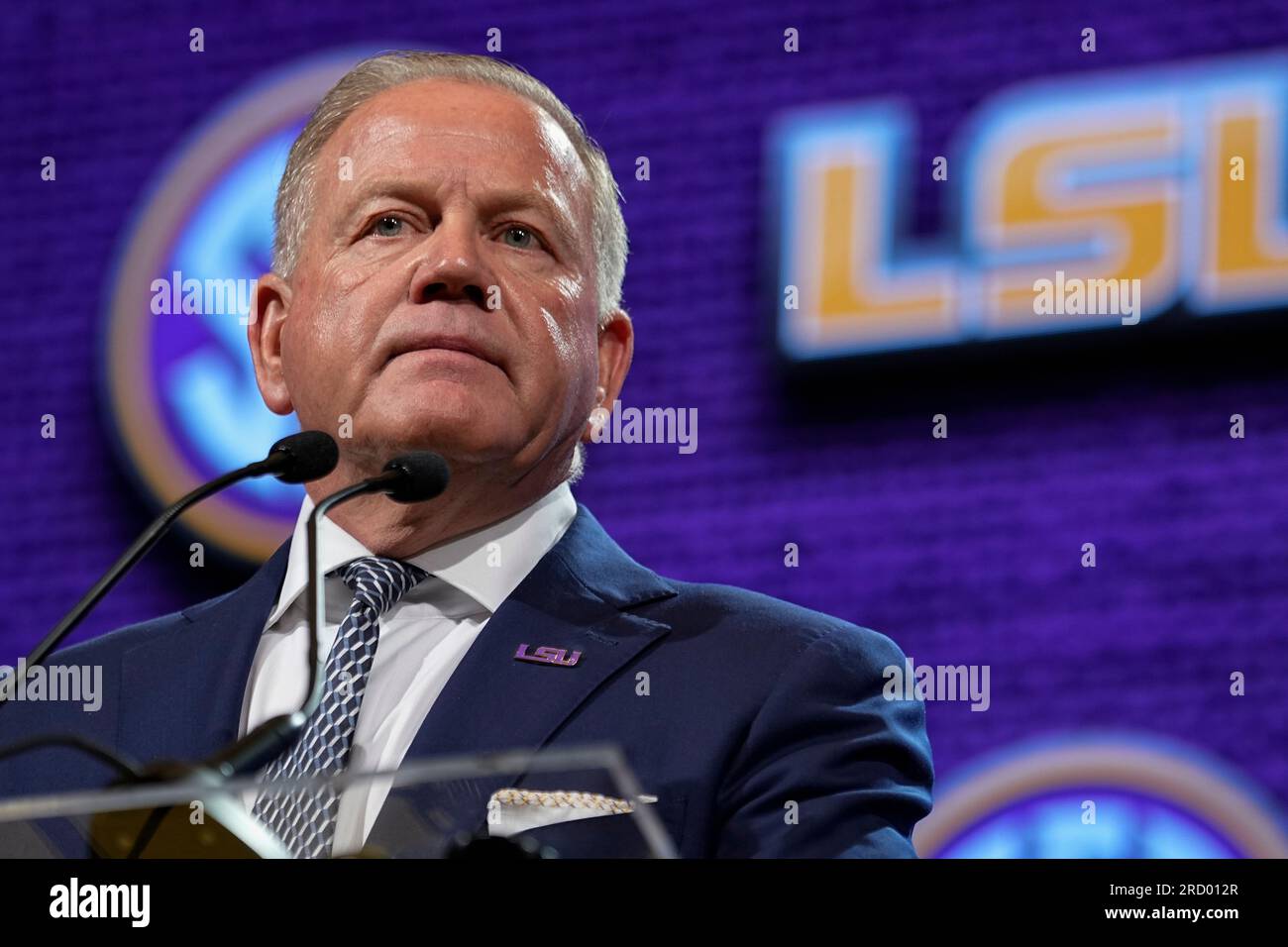 LSU Tigers head coach Brian Kelly speaks during the NCAA college ...