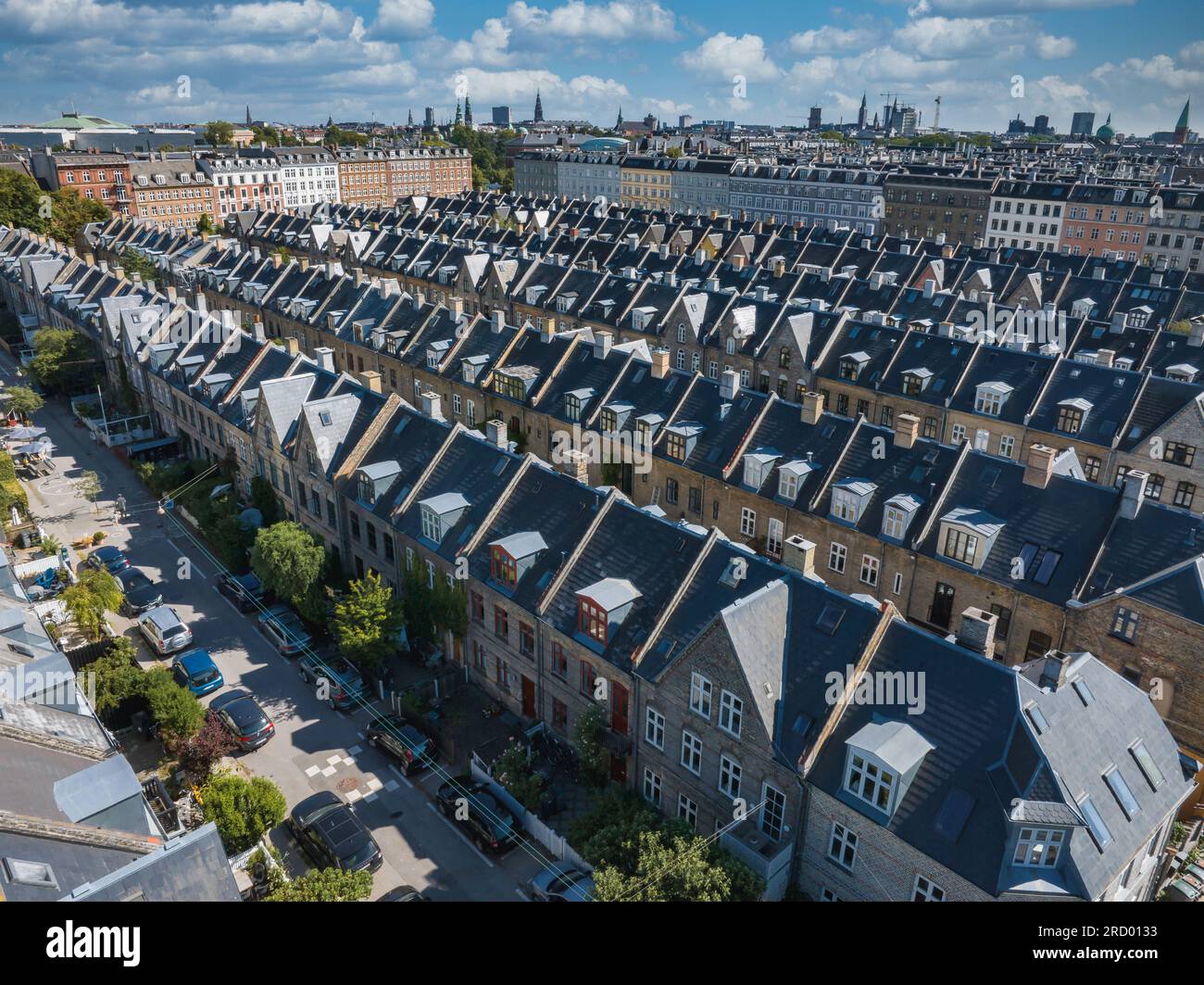 Aerial view of the rooftops of Kartoffelraekkerne neighborhood, in ...