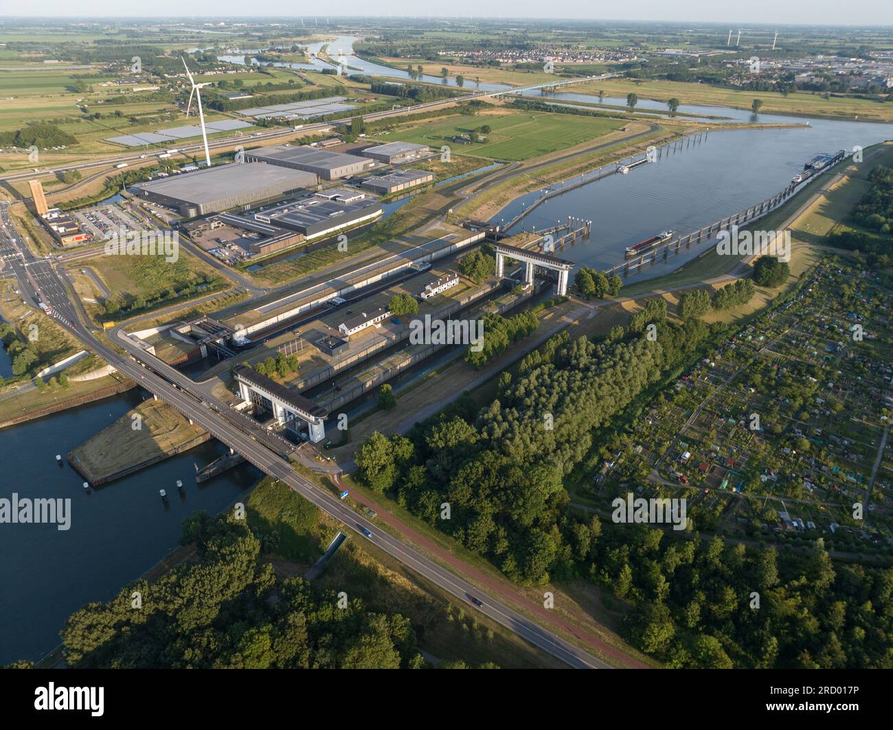 Aerial drone view on The Princess Beatrix lock is a lock complex in the ...