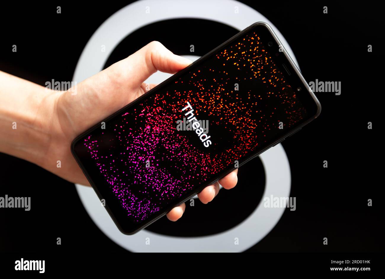 Ukraine, Odesa - July, 7 2023: Hand holding mobile with Threads app ...
