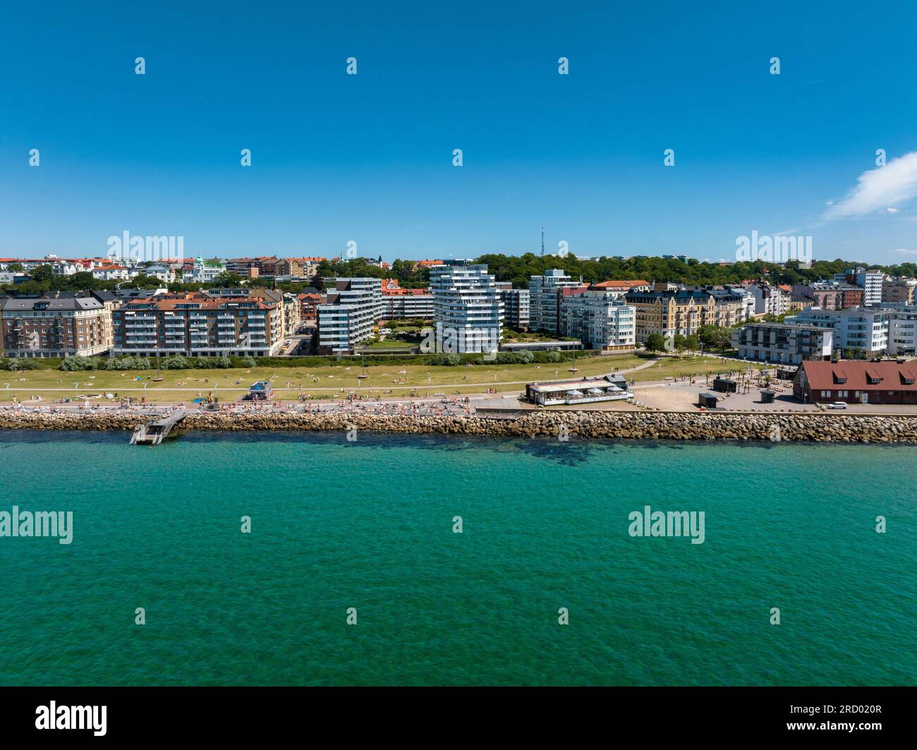 View of the Helsinborg city centre and the port of Helsingborg in ...