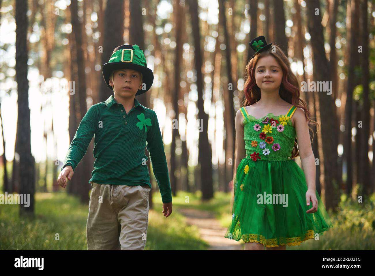 Couple of cute kids dressed for St Patrick's Day celebration. Portrait ...