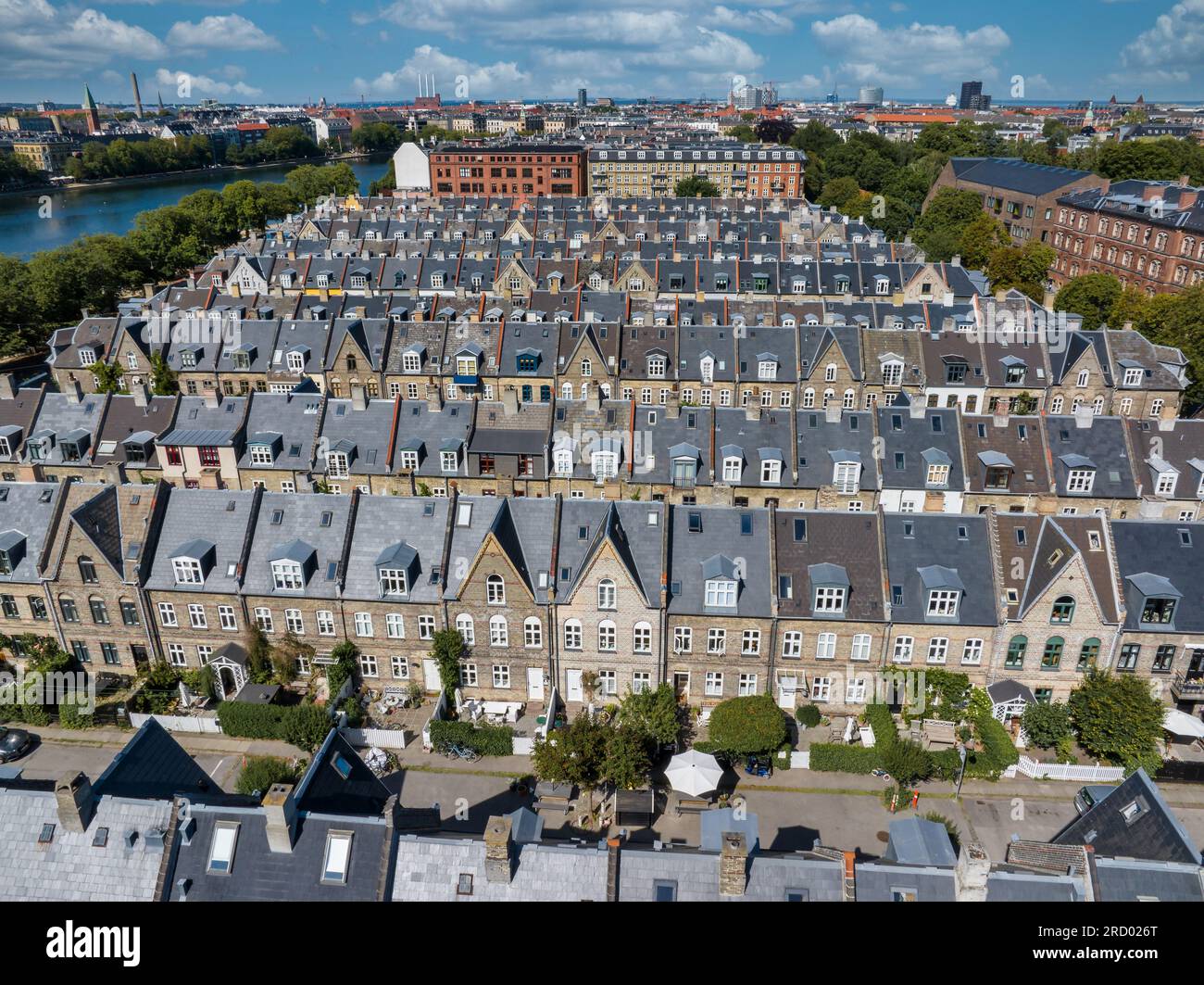 Aerial view of the rooftops of Kartoffelraekkerne neighborhood, in ...
