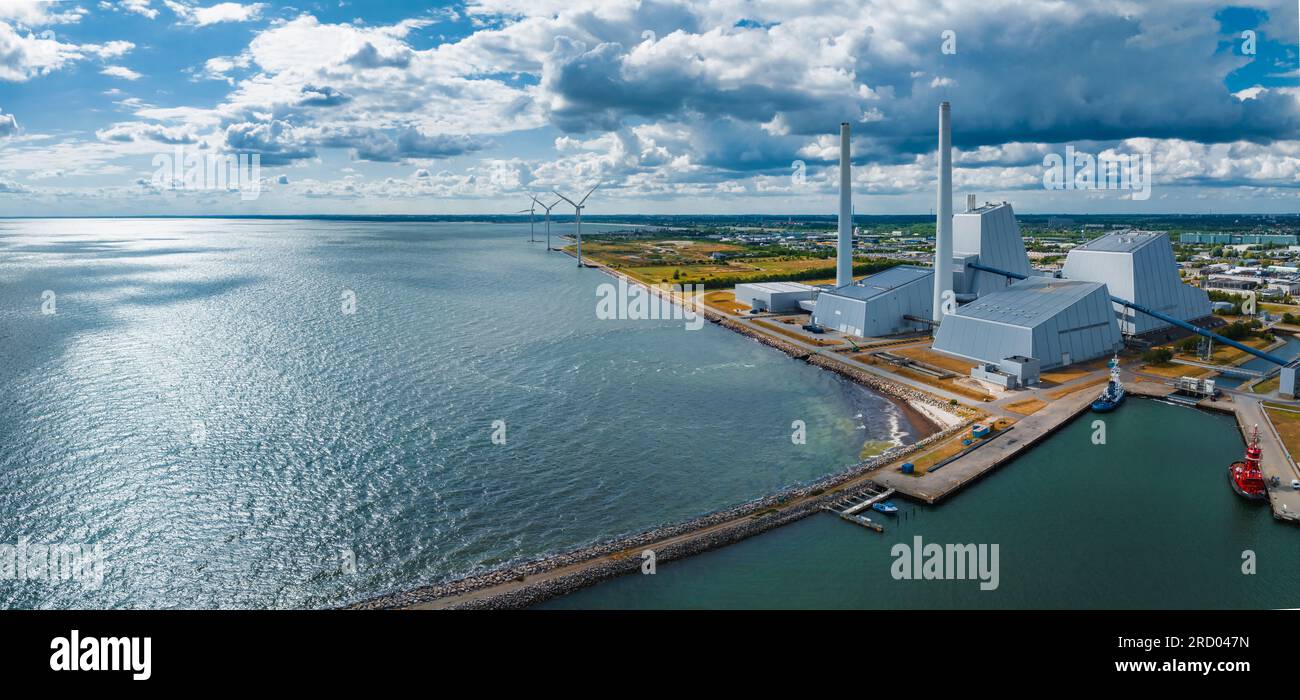 Aerial view of the Power station. ESG green energy in Copenhagen ...