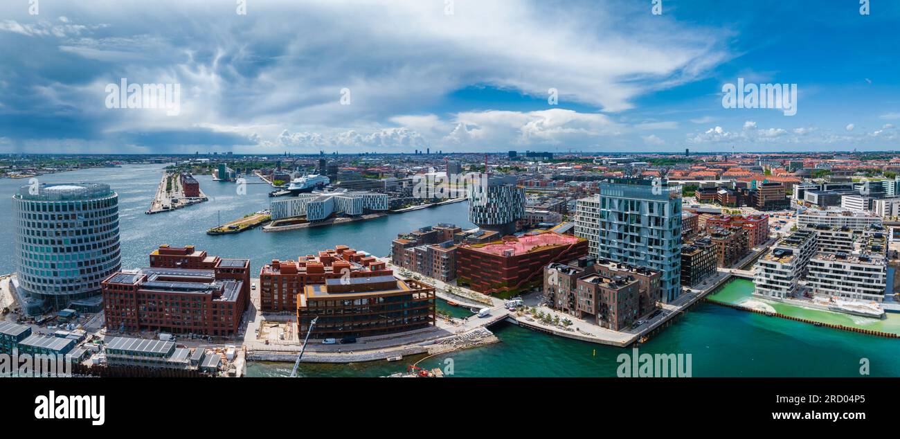 Aerial panorama of Indre Osterbro, Nordhavnen districts Stock Photo - Alamy