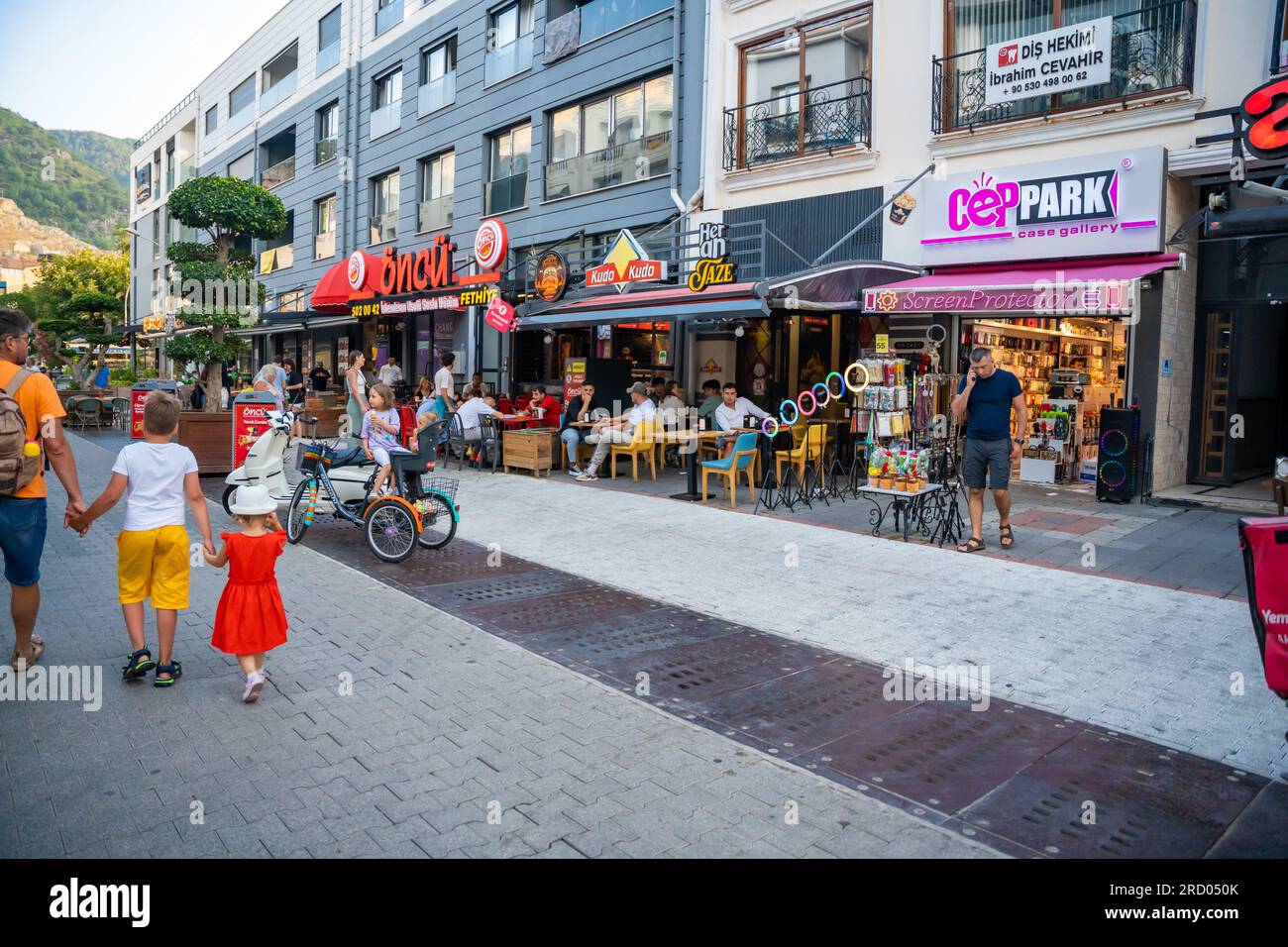 Fethiye, Turkey - June 9, 2023: Street of old town Fethiye with cafes ...
