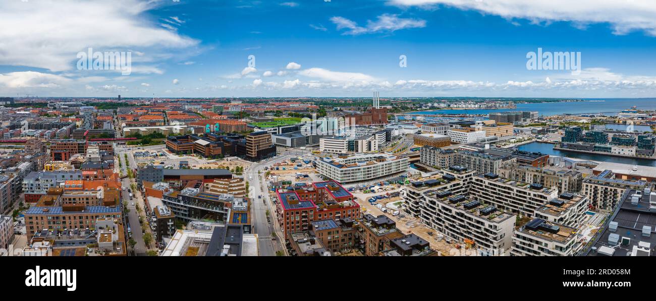 Aerial panorama of Indre Osterbro, Nordhavnen districts Stock Photo - Alamy
