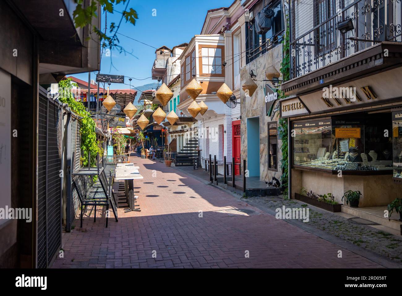 Fethiye, Turkey - June 9, 2023: Street of old town Fethiye with cafes ...