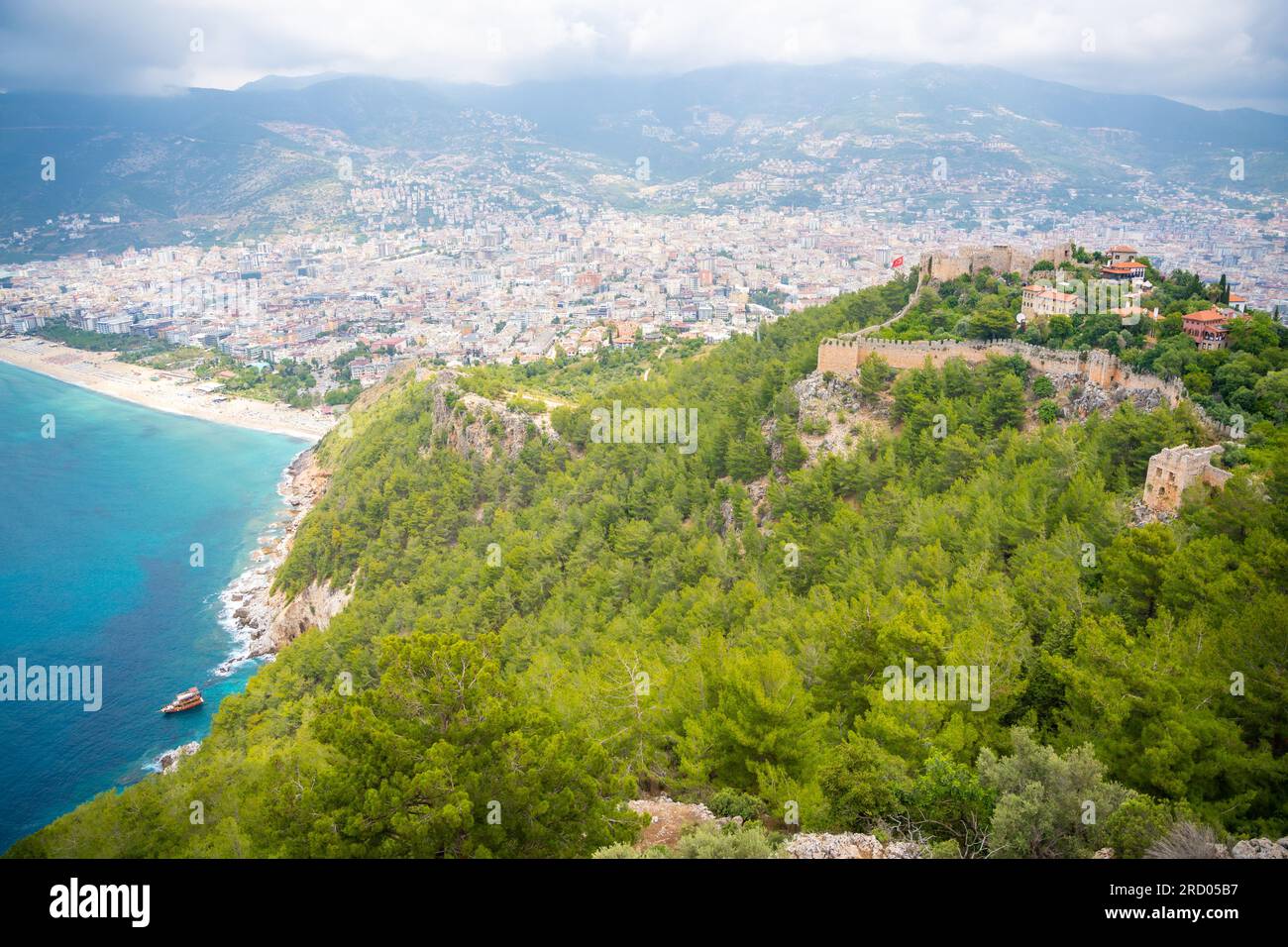 Aerial view of Alanya medieval castle in Alanya, Antalya region, Turkey ...