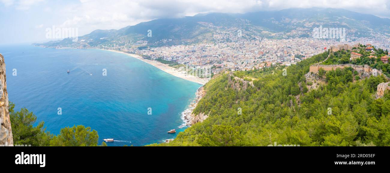 Aerial view of Alanya medieval castle in Alanya, Antalya region, Turkey ...