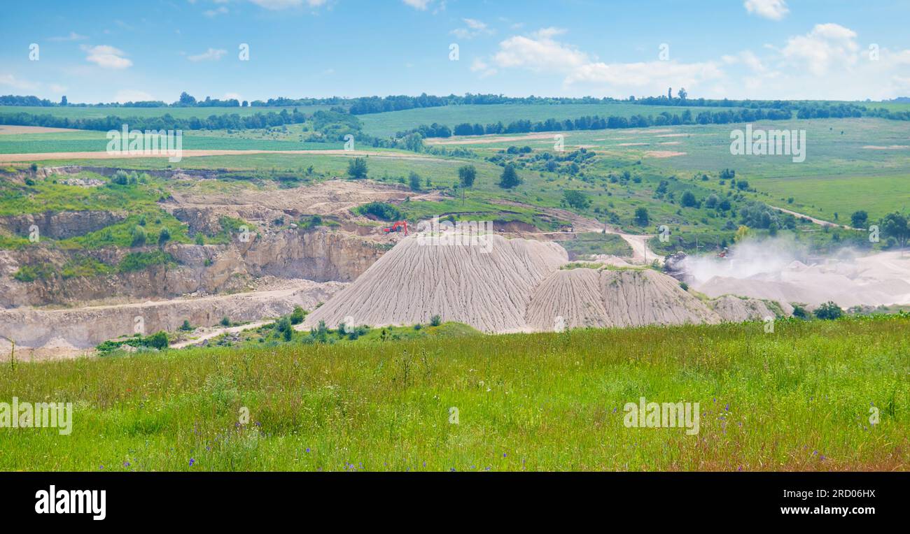 Extraction of limestone in an open pit. Moldova. Wide photo Stock Photo ...
