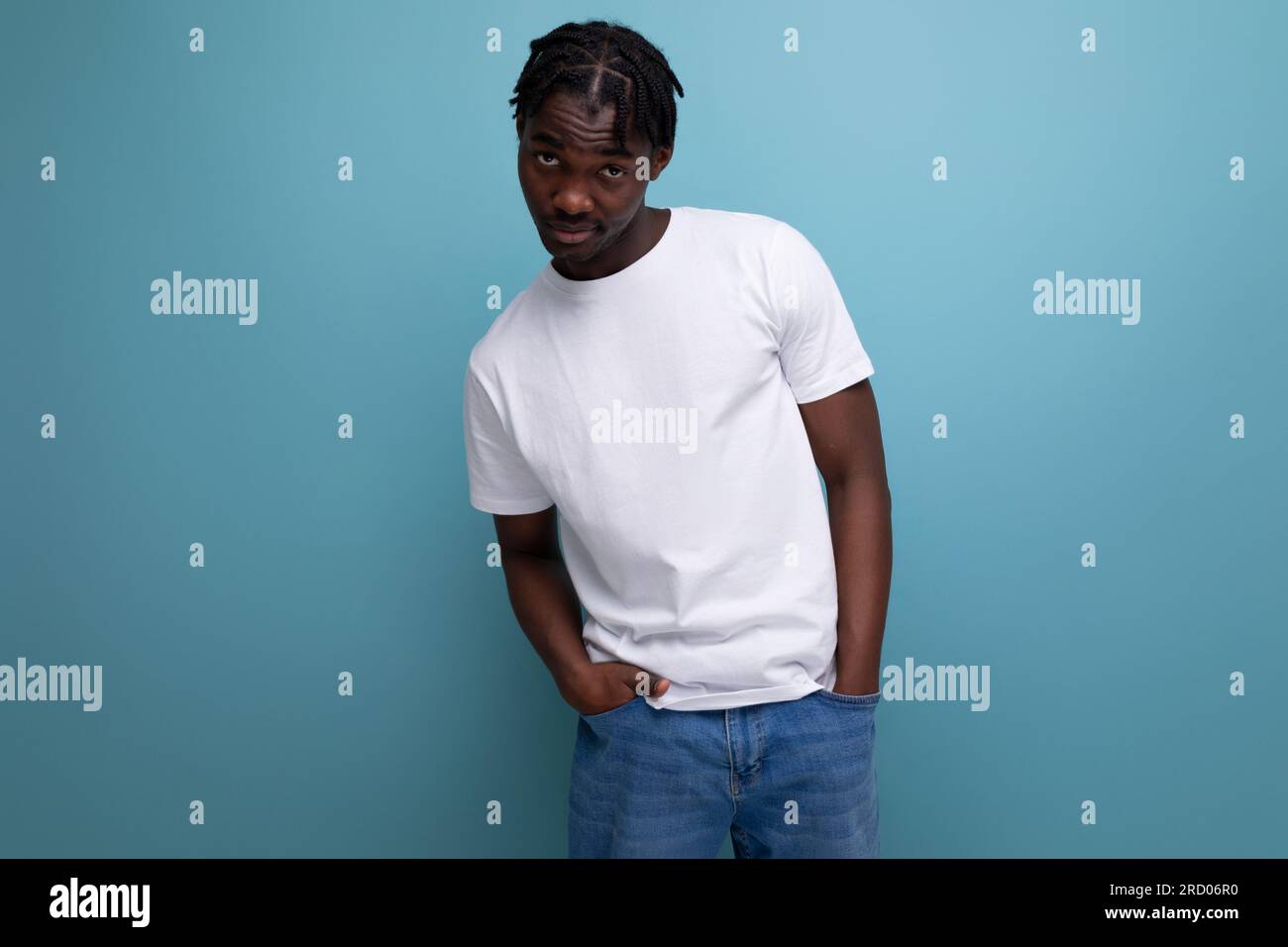 white t-shirt with print mockup dressed for a slender man Stock Photo ...